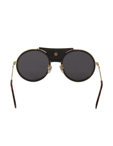 Gucci Gg0061s 016 Round Double Bridge Negro Dorado Piel Clasico ...